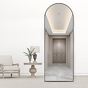RACHMADES 64"x21", Body Floor Mirror with Stand, Standing Hanging or Leaning Against Wall for Bedroom, Sleek Arched-Top , Modern Full Length Mirror