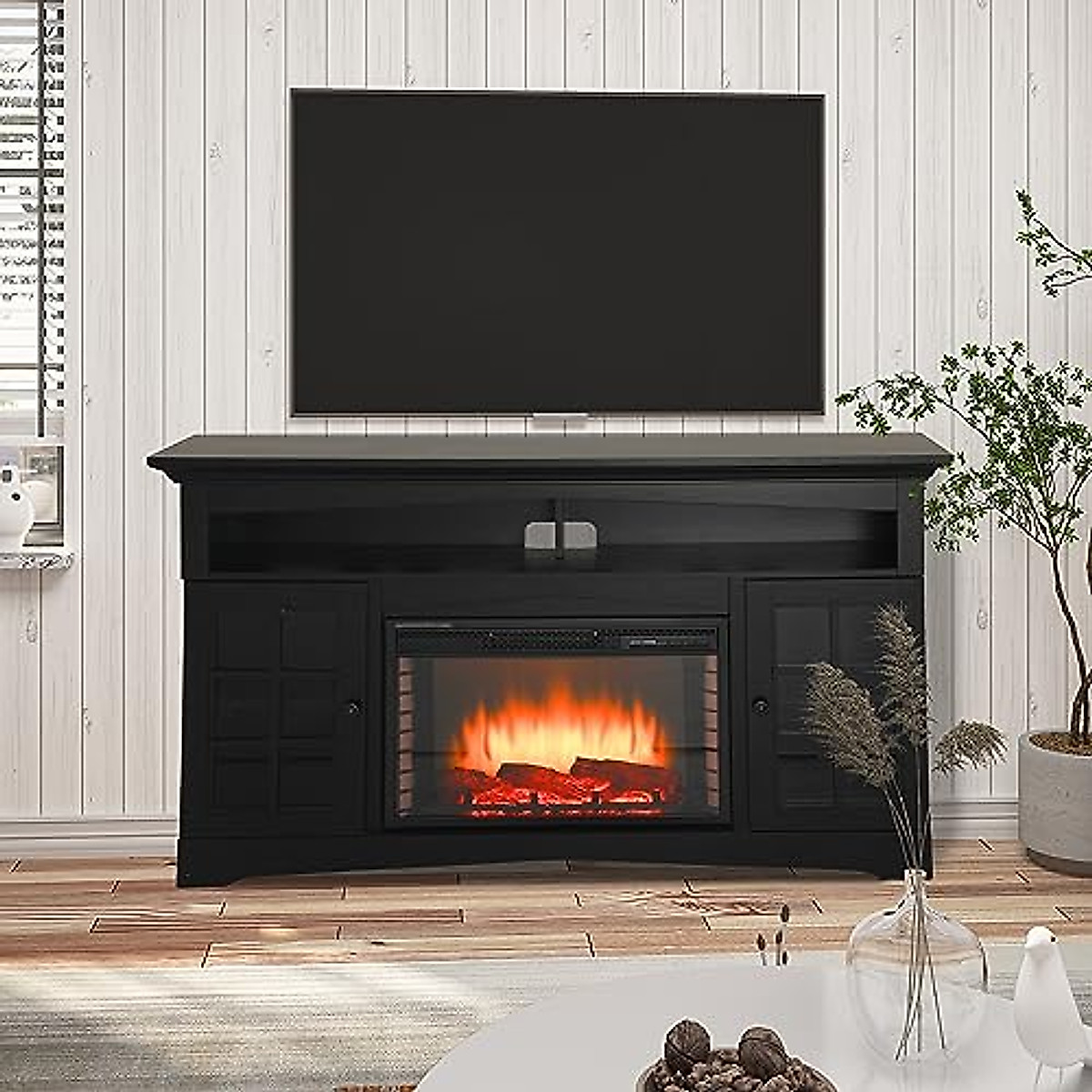 Clihome Electric Fireplace TV Stand 59in with Fireplace Electric Fireplace Inserts Heater Entertainment Center with Fireplace Decor for Christmas Decor