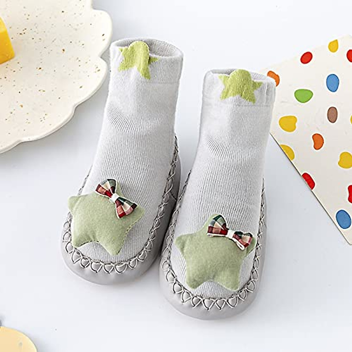 Lykmera Summer Autumn Comfortable Infant Toddler Shoes Bow Star Heart Pattern Children Mesh Floor Walking Socks Shoes (Grey, 0-6 Months)