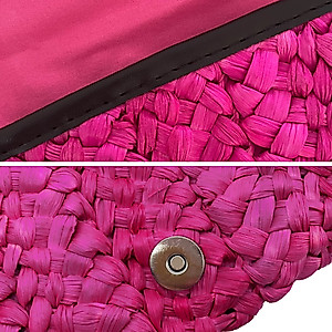 Seamido Straw Clutch Purses for Women Corn Straw Woven Bags Beach Handbags(Rose Red)