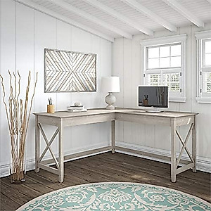 Bush Furniture Key West Modern Farmhouse Writing Desk for Home Office, 60W, Washed Gray
