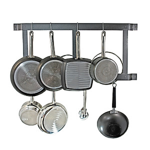 Rogar Ultimate Wall Mounted Pot Rack Vertical/Horizontal in Hammered Steel