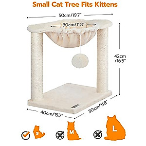 HOOBRO Cat Tree Tower for Indoor Cat, Small Cat Pet House Furniture for Kitten, 15.7 x 11.8 x 16.5 Inches, Plush Soft Hanging Basket Perch Hammock, with Sisal Cat Scratching Posts, Plush Toy BE08CT03