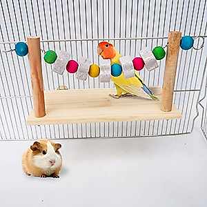 Hamster Wood Ledge Platform with Lava Stone Block Chew Toys,Pet Cage Resting Wooden Shelf for Chinchilla Guinea Pig Gerbil Mouse Rat