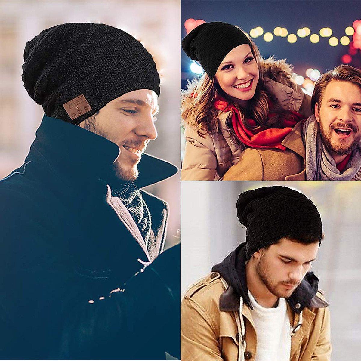 Winter Hats Wireless Beanie Hat with Headphones Smart Beanies Headset Warm Musical Headphone with Built-in Mic Handsfree for Skiing Skateboarding Jogging for Men Women Boys Girls Black