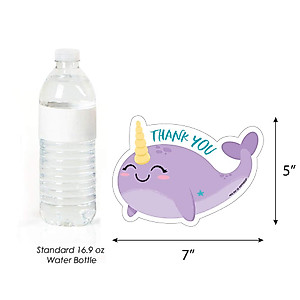 Big Dot of Happiness - Narwhal Girl - Shaped Thank You Cards - Under The Sea Baby Shower or Birthday Party Thank You Note Cards with Envelopes - Set of 12