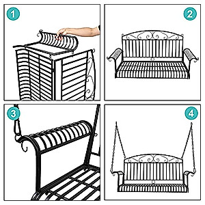 Upgraded Metal Patio Porch Swing, 800 LBS Weight Capacity Steel Porch Swing Chair for Outdoors, Heavy Duty Swing Chair Bench for Gardens & Yards, Bent Armrest Metal Porch Bench with Hanging Chains