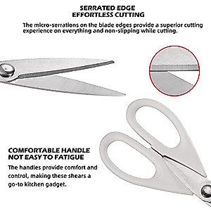 Food Scissors, SinYe White Kitchen Scissors with Protective Sheath, Long Blade Kitchen Shears for Chicken,All Purpose Scissors with Fine Serrations (white)