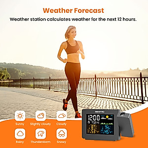 SMARTRO SC91 Projection Alarm Clock for Bedrooms with Weather Station, Wireless Indoor Outdoor Thermometer, Temperature Humidity Monitor Gauge Hygrometer