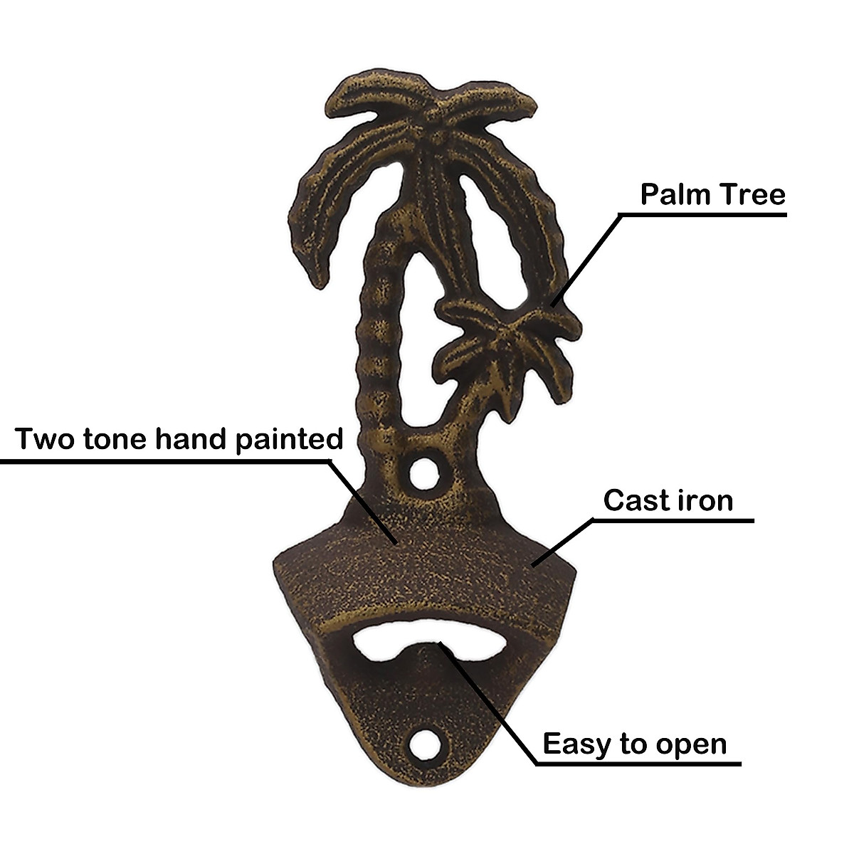 Luwanburg Retro Palm Tree Wall Mount Beer Bottle Opener Cast Iron for coastal Home Decor Beach Theme Party (Antique Bronze)
