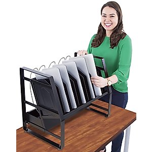 Line Leader 14 Device Open Charging Cart for Laptops, Tablets & Chromebooks, Mobile Laptop Station with Removable Wheels for Desktop or Under Desk Use, UL-Listed Power Strip with Surge Protection