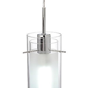 Globe Electric 64023 1-Light Pendant, Polished Chrome Finish, Clear Glass Shade with Frosted Glass Insert, E26 Base Socket, Pendant Light Fixture, Adjustable Height, Light Fixture Ceiling Hanging