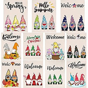 CDLong Gnome Seasonal Garden Flag Set of 11-Vertical Double Sided 12.5 x 18 Inch Yard Flag,Spring Welcome Easter Rustic Flag for Indoor Outdoor Holiday Decorations