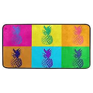 Pneapple On Multicolor Modern Pop Art Style Kitchen Rug Doormats Carpet Bath Mats Runner Rug for Home Decor,Non-Slip Standing Kitchen Rug 39" X 20"