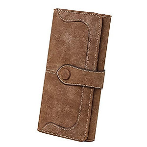 Cynure Women's Vegan Leather 17 Card Slots Card Holder Long Big Bifold Wallet,Coffee