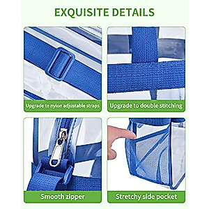 Clear Tote Bag Stadium Approved 12×12×6, Clear Lunch Bag with Front Pockets, Clear Tote Bag for Festival, Concerts, Sports Events-Blue
