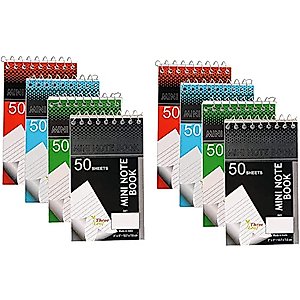 Personal Mini Notebooks, 3x5-Inch, College Ruled, White, 50 Pages per, Pack of 4 Colors: Black, Blue, Green, Red from Northland Wholesale. (2-Pack, 8 Mini-Notebooks)