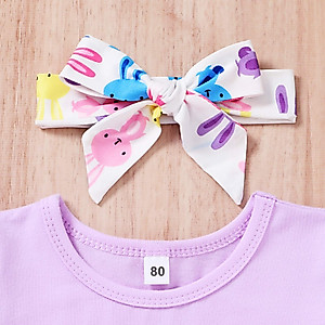 YOUNGER TREE Toddler Baby Girl Easter Outfits Ruffle Tops Dress Cartoon Rabbit Print Long Floral Pants Cotton Clothes Set (4-5T, Purple top dress+rabbit floral pants)