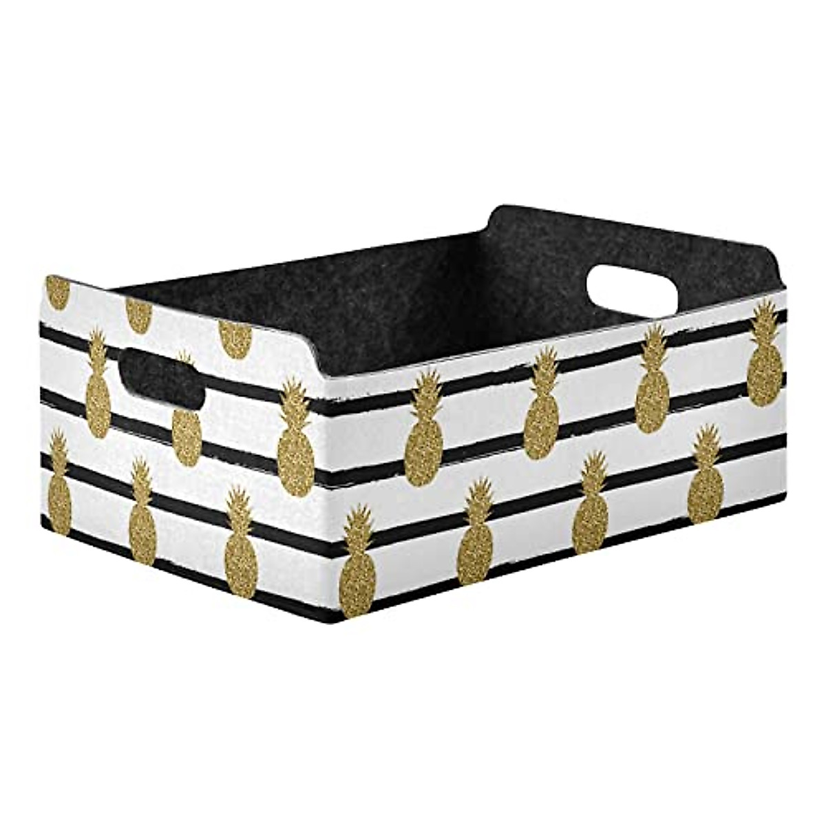 CaTaKu Foldable Storage Basket Gold Glitter Pineapple Collapsible Felt Storage Bins with Handle Drawer Organizer Bin Cube Shelf Box for Organizing Closet Clothes Office Books Bedroom