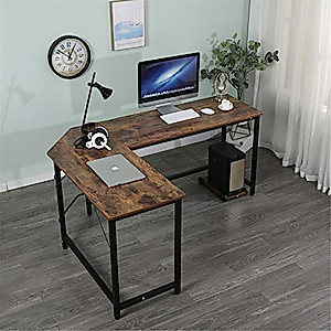 XICA L Shaped Computer Desk with Computer Case Stand for Home and Office (Dark Wood)