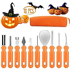 PRUGNA Halloween Pumpkin Carving Kit, 10Pcs Professional Heavy Duty Stainless Steel Tools with Carrying Case
