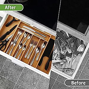 Bellsal Large Kitchen Drawer Organizer 22 In Wide Silverware Organizer Expandable Bamboo Utensil Organizer Silverware Tray for Large Cutlery 8 Slots