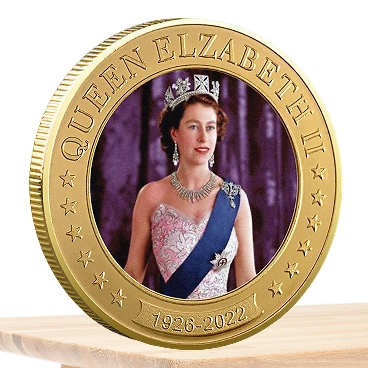 Hondony Queen Elizabeth II Commemorative Coin 1926-2022 Queen of England Collection Souvenir Colorful Coin 2022 Coin in Memory of Her Majesty of The United Kingdom Souvenir Memorabilia