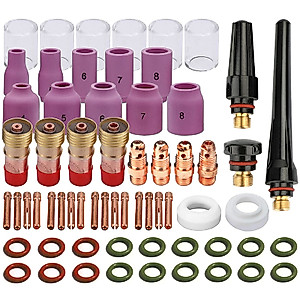 63PCS TIG Welding Torch Stubby Gas Lens #10 Pyrex Glass Cup Kit for WP-17/18/26
