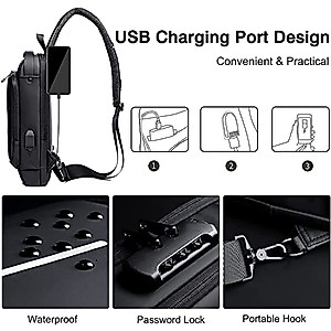 Anti Theft Sling Bag,USB Charging Sport Sling Anti-theft Shoulder Backpack, Waterproof Multi-functional Crossbody Bags (C-MICAI)