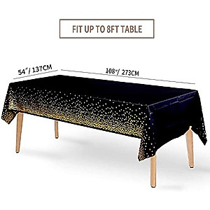 FECEDY 4 Packs 54 x 108 Inch Premium Black Disposable Plastic Table Cover Waterproof Disposable Tablecloths for Rectangle Tables up to 8 ft in Length Party Decorations Indoor & Outdoor
