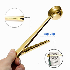 Voice on growth Coffee Scoop, Stainless Steel Golden Multi Function Coffee Measuring Spoon，Great Measuring Coffee, Tea，Protein Powder, Instant Drinks More - Perfect Coffee Spoon Bag Clip