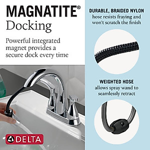 Delta Faucet Broadmoor Pull Down Bathroom Faucet Chrome, Bathroom Pull Out Faucet, Bathroom Sink Faucet with Pull Down Sprayer, Centerset Bathroom Faucet with Magnetic Docking, Matte Black 25765LF-PD