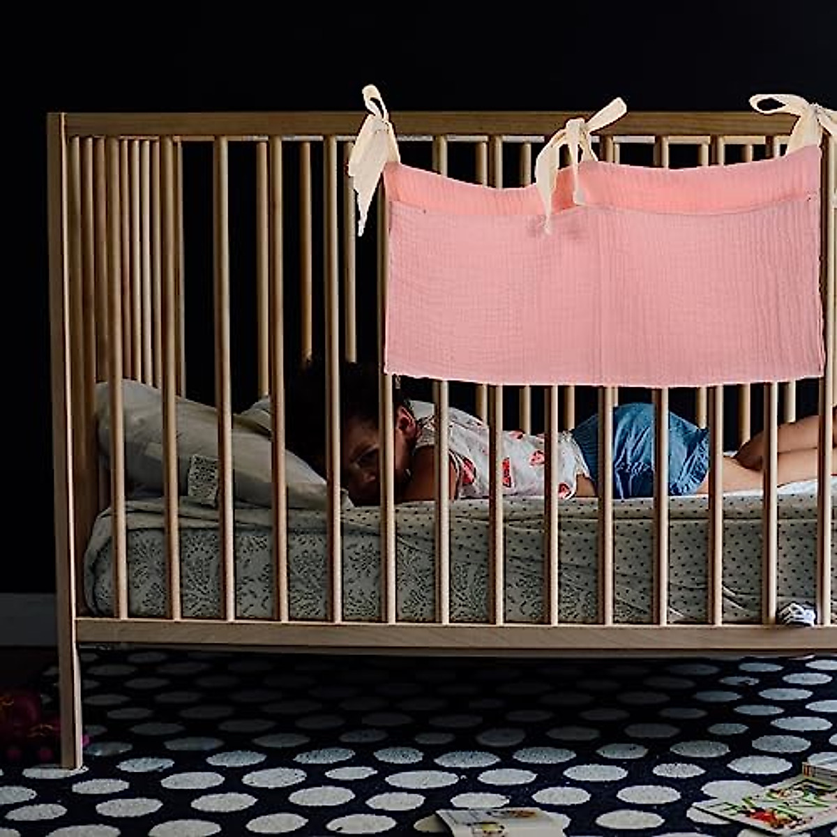 Toyvian Portable Crib Baby Crib Organizer Bag Baby Bedside Hanging Storage Bags 2 Pockets Organizer Diapers Pocket for Baby Crib Nursery Hanging Supplies Portable Stroller