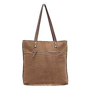 Myra Bags 1933 Upcycled Canvas Tote Bag S-0936, Tan, Khaki, Brown, One_Size