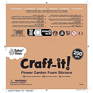 Baker Ross EK342 Self Adhesive Flower Garden Foam Stickers - Pack of 200, for Kids to Decorate Collage, Cards & Craft, 0.8cm-8.5cm, Assorted (EK342)