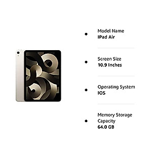 2022 Apple iPad Air (10.9-inch, Wi-Fi, 64GB) - Starlight (Renewed)