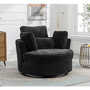 GoDoco Swivel Accent Barrel Chair Wide Chair Body with 3 Pillows for Living Room or Bedroom Hotel Lounge Club Round Chair Modern Sofa (Blue)