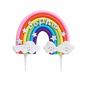 Personalized Rainbow Cake Topper Smiling Could with DIY Name for Boys Girls Birthday Baby Shower