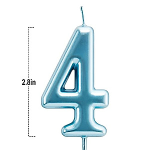 Birthday Candle Blue Happy Birthday Number Candles for 4th Cake Topper Decoration for Party Kids Adults Numeral 4