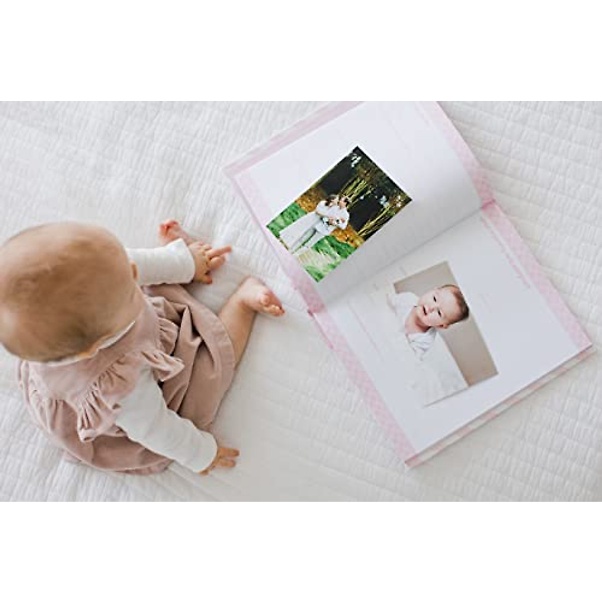 Pearhead First 5 Years Chevron Baby Memory Book With Clean-Touch Baby Safe Ink Pad To Make Baby's Hand Or Footprint Included, Newborn Milestone And Pregnancy Journal, Pink