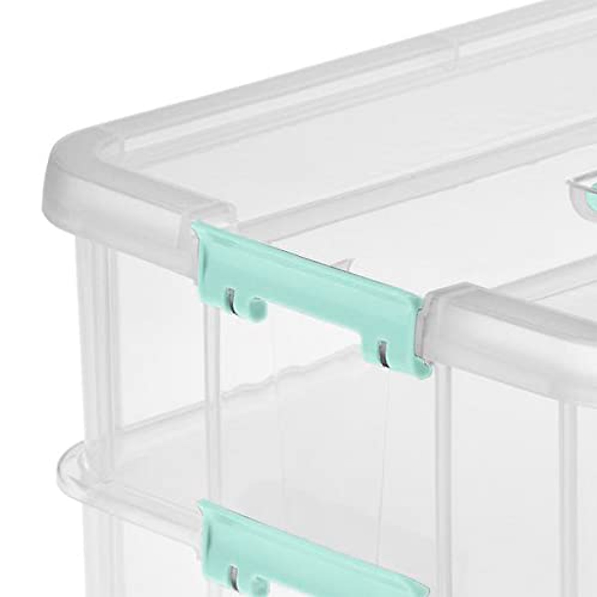 Sterilite Convenient Small Home 2-Tiered Layer Stack Carry Storage Box with Colored Accent Secure Latching Lid, Clear (4 Pack)