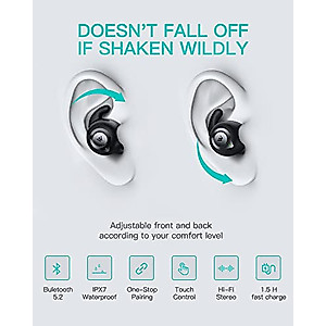 weetla Wireless Earbuds, Bluetooth5.2 Deep Bass Headphones with 4 Mics, 30 Hours Playtime, IPX7 Waterproof Stereo Sport Earphones in-Ear Buds for iOS & Android Black