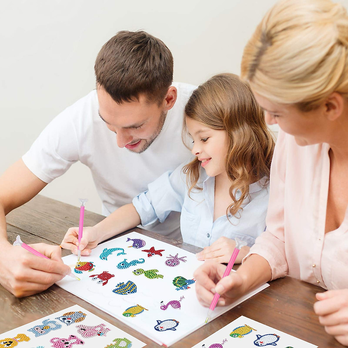 MODOWEY 36Pcs Stickers Kits for Kids, DIY Animal & Sea World Stickers Painting with Diamonds, Paint by Numbers Diamonds Arts Craft Kits for Children, Boys and Girls (Style A)