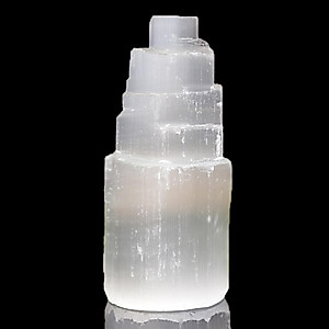 7 pcs Selenite Sampler Set / Healing Kit: 1 Selenite Tower, Palm Stone-1 Oval 1 Heart, 3 Wands-Blunt Pointed and Raw,and 1 Desert Rose with a Certificate of Authenticity