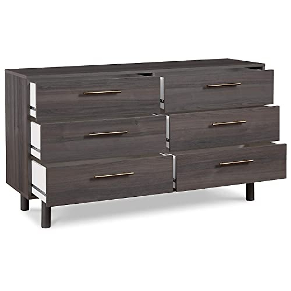 Signature Design by Ashley Brymont Mid-Century Modern 6 Drawer Dresser, Dark Gray