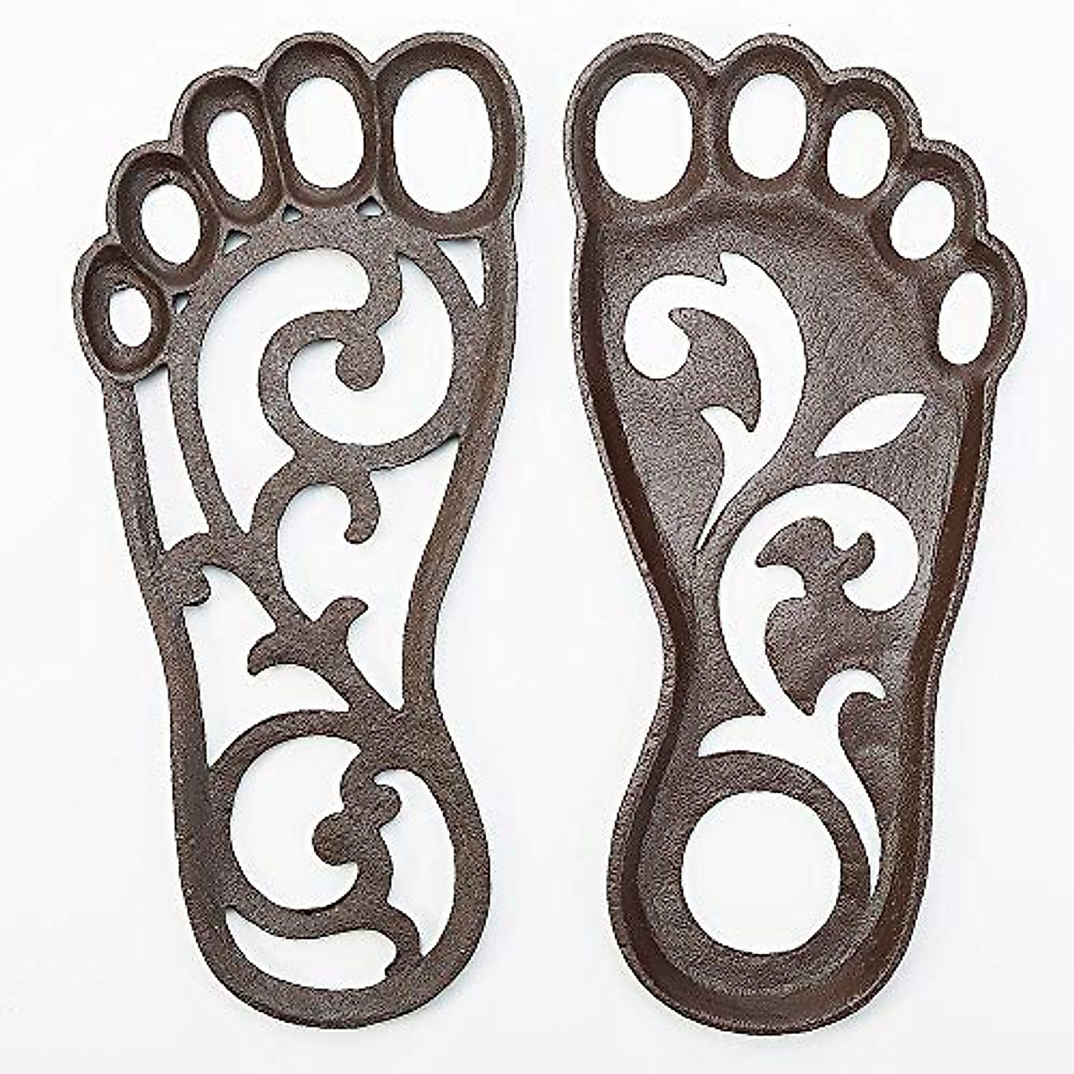 Sungmor Heavy Duty Cast Iron Stepping Mat - Retro Style Left & Right Footprint Front Door Mat Ground Decor - Outdoor Garden Lawn Panel Decorative Stepping Metal Stone - 11.8x5.5Inch & 1 Pair Pack