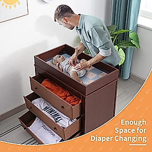 MOOITZ Changing Table with 3 Drawers, Changing Table Dresser for Nursery, Infant Baby Changing Station for Bedroom Livingroom Small Space, Baby Dresser with Changing Table Top