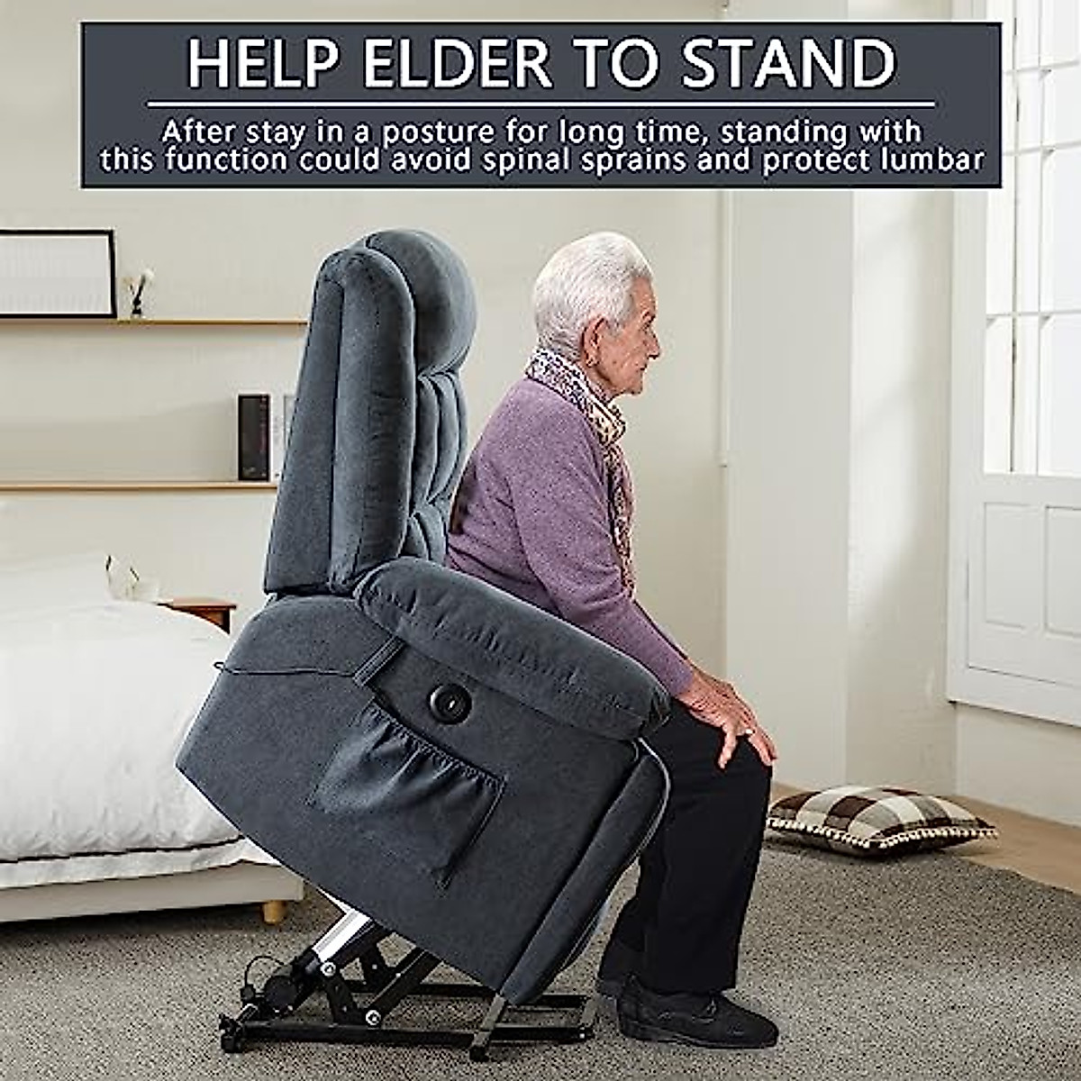 worldchoice Power Lift Chair Recliner Chair Oversize 40" Electric Recliner Chair Lift Sofa for Elderly with Heat and Massage Oversize Recliner with 2 Cup Holder, USB Port (Gray)