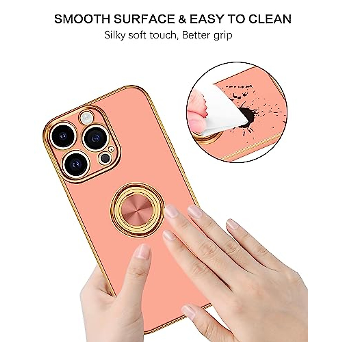 BENTOBEN for iPhone 14 Pro Max Case, Slim Lightweight 360° Ring Holder Kickstand Support Car Mount Shockproof Women Men Non-Slip Protective Case for iPhone 14 Pro Max 6.7", Sand Pink