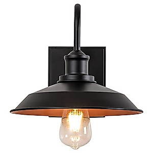 OUPAVOCS Outdoor Light with GFCI Outlet, Black Porch Light, Waterproof Exterior Barn Wall Lights Fixture with Plug, Farmhouse Sconce Wall Mount, Outside Lights for House, Garage, Patio, 2-Pack